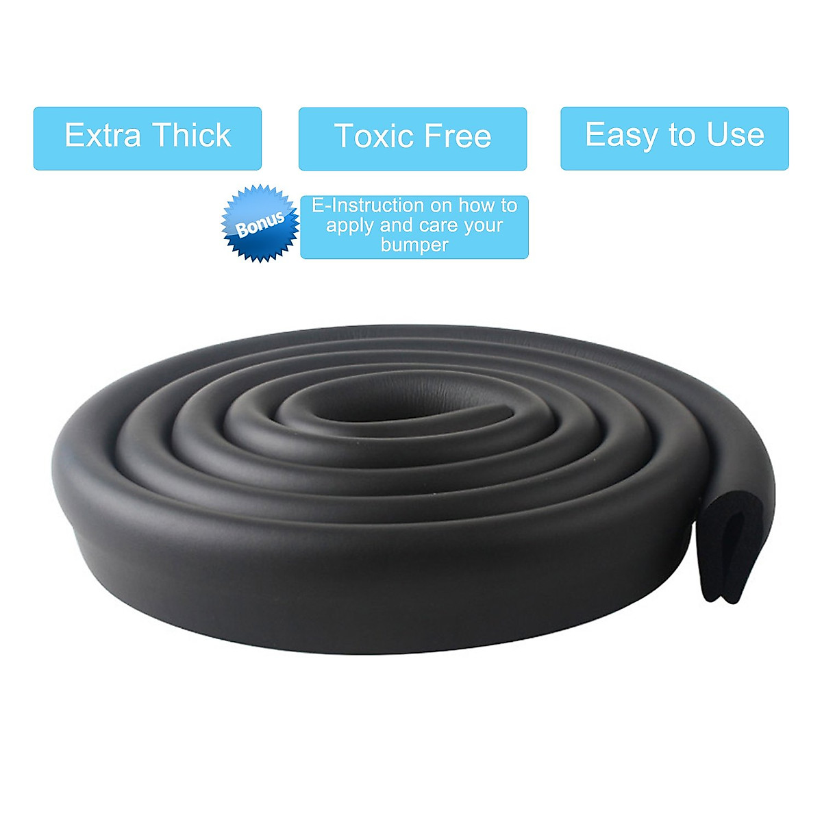 Elf Star U Shape Glass Table Edge Protectors Premium High Density Foam Baby Safety Bumper Guard 2 Meters (6.5 FT) Black