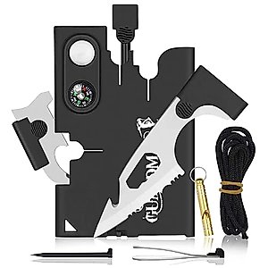 Credit Card Multitool Upgraded 18 in 1 Survival Multipurpose Wallet Tool Card Knife Fire Starter, Whistle, Compass Dad Gift for Men Fathers Day and Christmas Gift