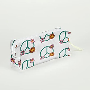 Pencil Pouch Pencil Case Pencil Bag Pen Case Pouch Box Organizer for Teen Girls Boys School Students Waterproof Zipper Pouch for Office Supplies Makeup, Groovy Hippie Retro Flower Peace Sign Decor