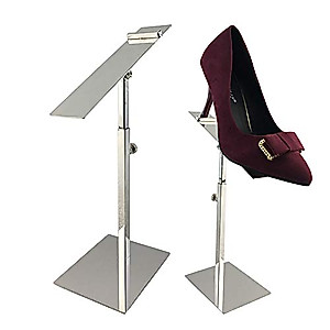 Greneric 2 Pack Stainless Steel Shoe Rack Sandals Display Stand High Heel Shoe Riser Men Leather Shoe Shelf Adjustable Height Pallet Stand Shoe Display Prop Rack for Shop,Clothing Store (Mirror)