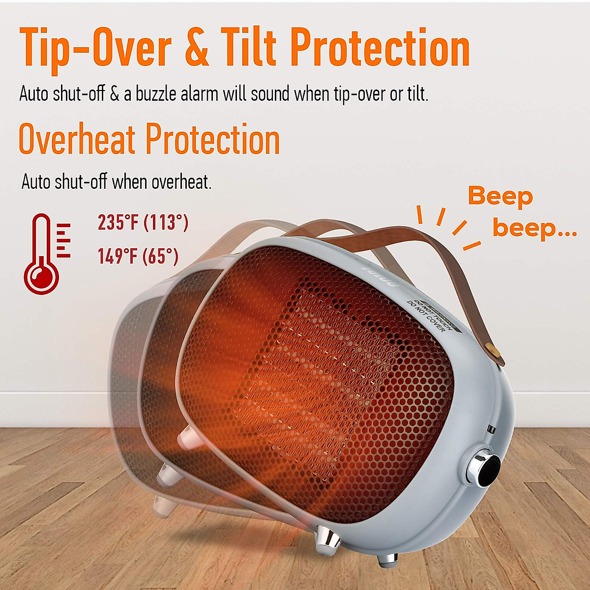 Space Heater, Teioe Mini Electric Space Heater 800W/400W, Small PTC Ceramic Heater with Tip-Over and Overheat Protection, 3 Operating Modes, Space Heaters for Office, Bedroom and Under Desk (GREY)