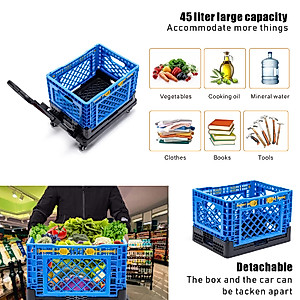 Foldable Shopping Cart Utility Grocery Cart Flat Cart Crate Portable Folding Cart Suitable for Shopping Luggage Grocery Office (Blue)