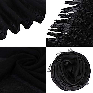 LMVERNA Travel Wrap for Women Lightweight Solid Color Fringed Linen Shawls and Wraps for Evening Dresses(Black)