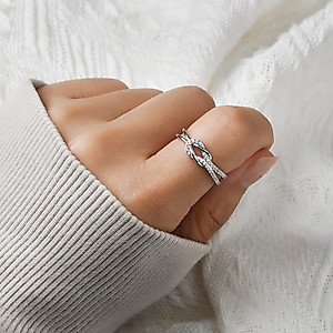 Mother Daughter Rings The Love Between Mother and Daughter is Forever Square Knot Ring S925 Silver Plated and AAA Grade Cubic Zirconia Ring for Women Mother Daughter Gifts Mothers Day Birthday