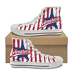 American Flag Mens High Top Print Canvas Shoes Patriotic Platform Travel Shoes for Boys Dressy Hands Free Shoes Sneakers for Women Girls Travel Vacation Arch Support Walking Loafers Shoes