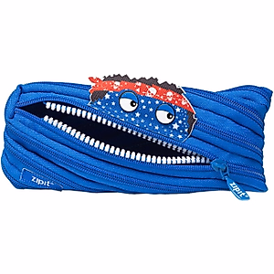 ZIPIT Monstar Pencil Case for Boys, Holds Up to 30 Pens, Machine Washable, Made of One Long Zipper! (Blue)