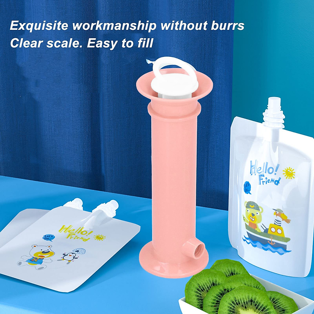 7pcs Set Baby Food Pouch Maker Reusable Pure Color Pouches Toddler Fruit Squeeze Puree Filler for Kids(Pink)