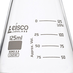 Erlenmeyer Flask, 125mL - Wide Neck - ASTM, Dual Graduated Scale - Borosilicate Glass - Wide Neck Flasks, Conical Flasks, Glass Flasks - Eisco Labs