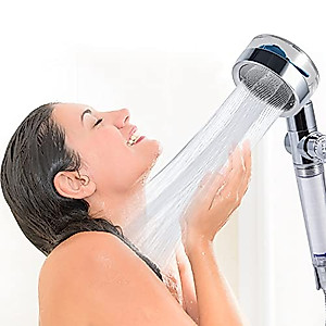 Handheld Turbocharged Pressure Propeller Shower with Adjustable water flow and filter - Upgrade Propeller Driven High-pressure shower head 360 Degrees Rotating with pause switch (Red Premium Suit)