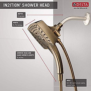 Delta Faucet 5-Setting In2ition 2-in-1 Dual Hand Held Shower Head with Hose, Gold Shower Head Handheld Combo, Magnetic Docking Handheld Shower Head, 2.5 GPM, Champagne Bronze 58474-CZ25
