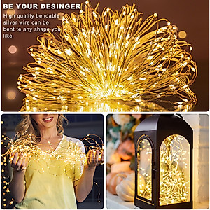 Fairy Lights Battery Operated 2 Pack 16.4Ft 50 LEDs Silver Copper Wire Twinkle String Lights for Halloween Christmas Bedroom Indoor Outdoor Wedding Dorm Parties Holiday Yard Decorations (Warm White)