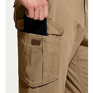 CQR Men's Convertible Cargo Pants, Water Resistant Hiking Pants, Zip Off Lightweight Stretch UPF 50+ Work Outdoor Pants, Lightweight Convertible Cargo Coyote, 32W x 30L