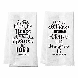 Homythe Christian Gifts for Women Men, Bible Verse Scripture Kitchen Towels with Inspirational Thoughts and Prayers, Religious Christmas Housewarming Gift, 2 Pack Waffle Weave Christian Dish Towels
