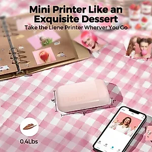 Liene Photo Printer, 2x3 Mini Instant Portable Instant Printer w/ 50 Zink Adhesive Paper, Bluetooth 5.0, Compatible w/iOS & Android, Small Photo Printer for iPhone, Smartphones, Pink