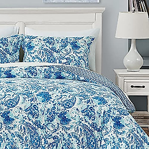 Poppy & Fritz - King Comforter Set, Reversible Cotton Bedding with Matching Shams, Medium Weight for All Seasons (Brooke Blue, King)