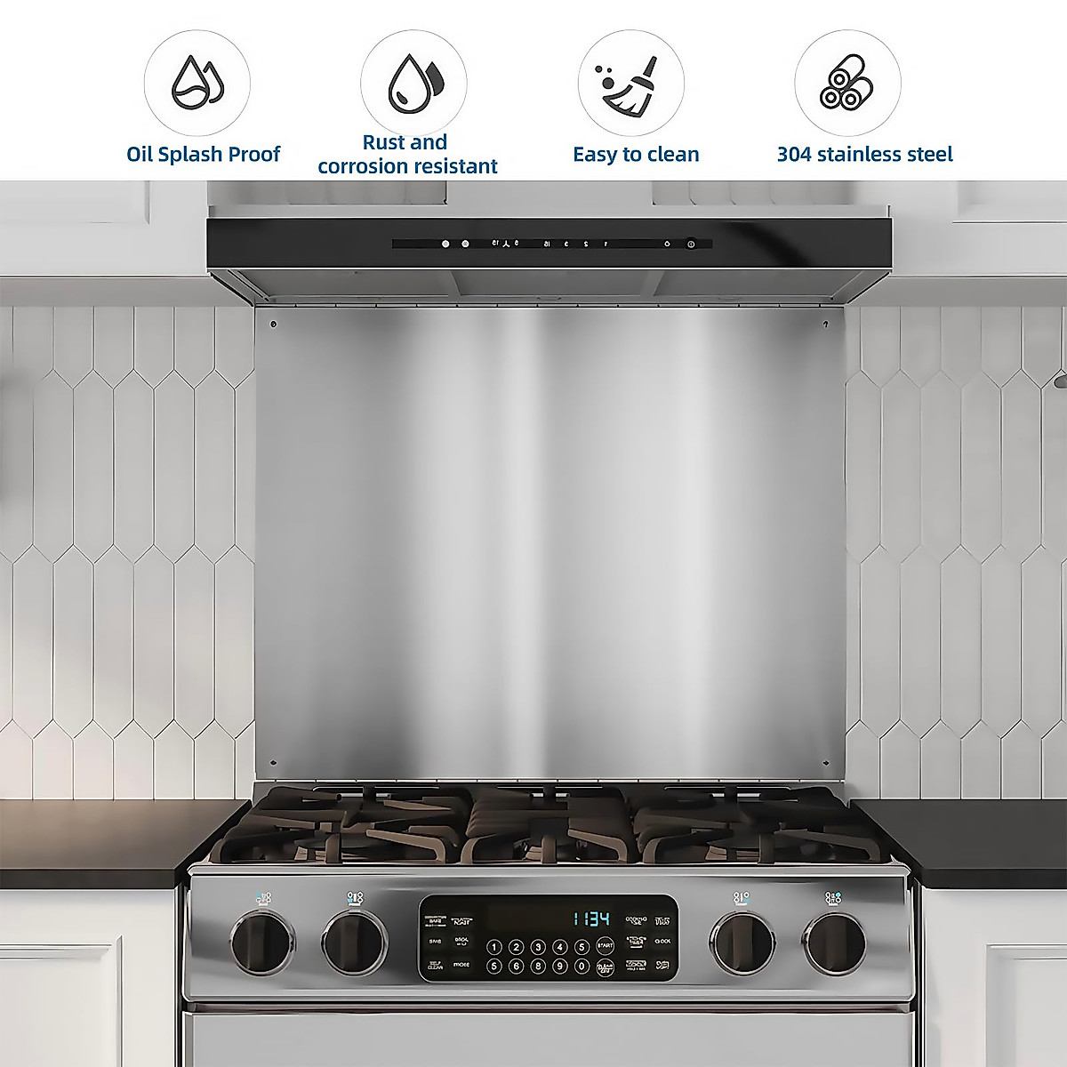 zsttion Stainless Steel Backsplash ，24 x 30Inch Range Hood Stove Backsplash for Kitchen Wall，Stainless Steel Sheet Four Pre Drilled Holes for Easy Installation (1)