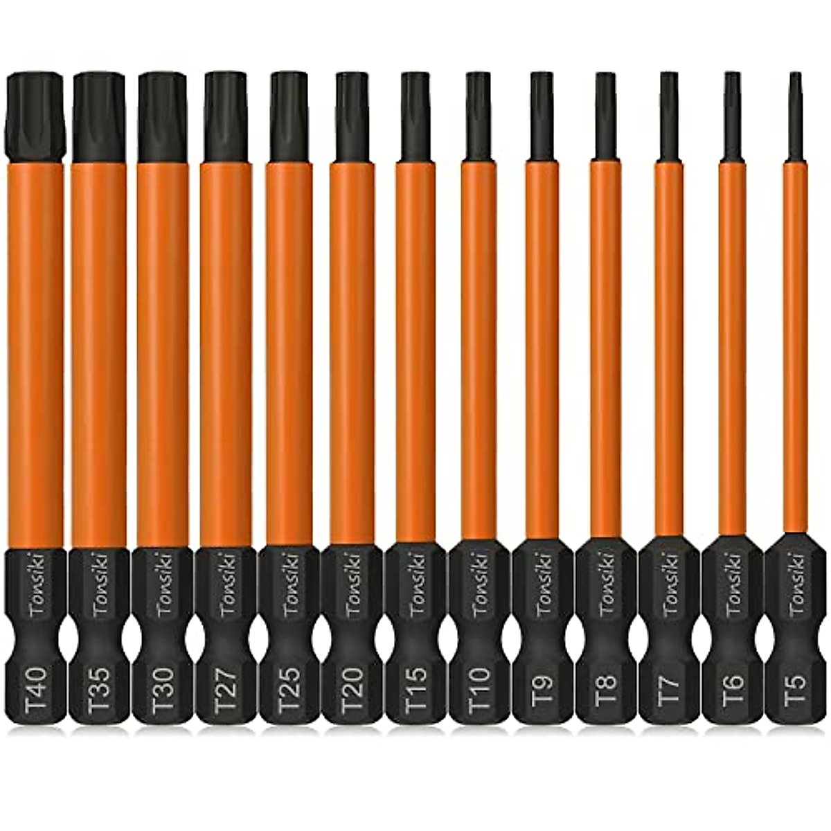 Torx Bit Set, Tonsiki 13PCS Security Torx Bit Set, Tamper Resistant Star Bits Set S2 Steel, 1/4'' Hex Shank Screwdriver Bit with Magnetic, 3'' Long, T5-T40