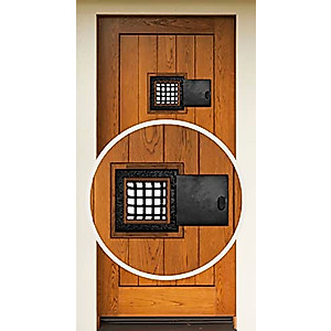 Akatva Rustic Speakeasy Door Grill – Window Iron Grill – Iron Speakeasy Grill – Black Window Security Grill – Heavy Duty Decorative Security Window Grille – Black Door Grill with Back Plate