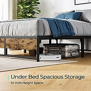 LINSY LIVING Queen Bed Frame 14 Inch 3 Minutes Fast Assembly, Metal Heavy Duty Platform Bed Frame Queen Size with Storage, Noise Free Mattress Foundation No Box Spring Needed, Black