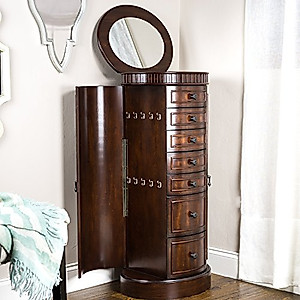 Hives and Honey Bailey Oval Standing Jewelry Armoire Cabinet, Jewelry Storage Organizer with Mirror Lid, Side Doors, 7 Drawers, Jewelry Chest, Jewelry Box for Necklaces, Earrings, Bracelets, Walnut