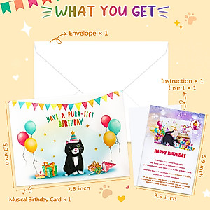 FITMITE Birthday Cards, Cute Cat MUSIC & LIGHTS & BLOWABLE CANDLE Funny Pop up Happy Birthday Card, Birthday Gifts for Women Men Cat Lover Mom or Dad