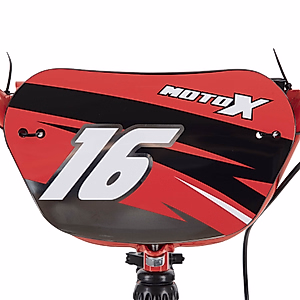 Huffy Moto X Boys 16" Bike, Ideal for Ages 4 to 6 Years Old, Moto X Accents, Adjustable Comfort, Chain Guard for Safety, Removable Training Wheels, Sleek Red and Black Frame