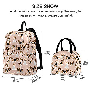 CHIFIGNO Beagle Dogs Kids Backpack Elementary Girls Boys Book Bag Casual Daypack Primary School Bag Backpack Set with Insulated Lunch Bag