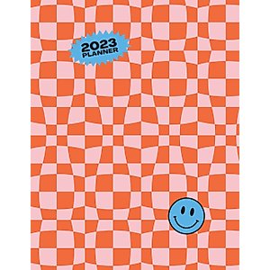 2023 Monthly Planner: Calendar & Organizer with Grid Notes, Large 8.5" x 11", January 2023 - December 2023, Retro Checkerboard Cover (Pink and Orange)