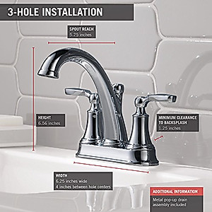 Delta Faucet Woodhurst 2-Handle Centerset Bathroom with Metal Drain Assembly, Chrome (2532LF-MPU)