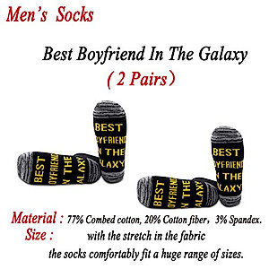 JXGZSO 2 Pairs Boyfriend Gift Best Boyfriend Socks Funny Boyfriend Christmas Gift Best Boyfriend In The Galaxy Socks (Best Boyfriend In The Galaxy)