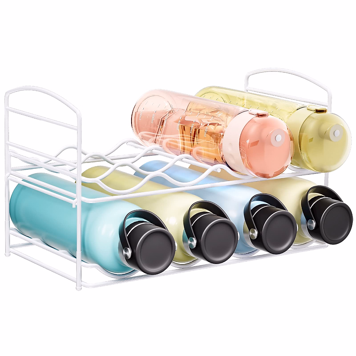 Puricon 1 Pack Water Bottle Organizer for Cabinet, Adjustable Water Bottle Storage Rack for Tumbler Sports Flask Insulated Travel Mug, Water Bottle Shelf Organizer Holder for Kitchen Countertop-White