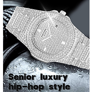 Luxury Unisex Watch Crystal Diamond Watches Big Face Women's Men's Quartz Watch Gold Color Silver Color Rose Gold Stainless Steel Bracelet Band (Silver)