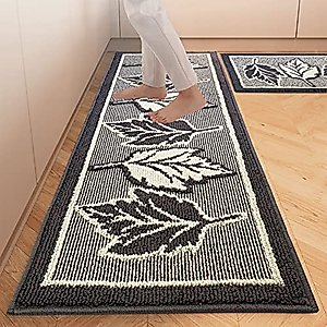 Kitchen Rugs And Mats Non Skid Washable, 2 Piece Set 20"X32"+20"X47", Soft Anti And Stain Resistance Absorbent Runner Rugs For Front Of Sink, Kitchen Mats For Floor, Black And White Kitchen Rugs
