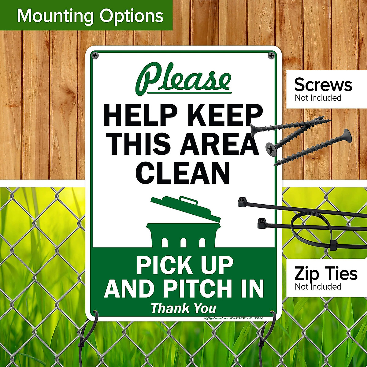 Please Help Keep This Area Clean Pick Up And Pitch In Sign, 10x14 Inches, Rust Free .040 Aluminum, Fade Resistant, Made in USA by My Sign Center