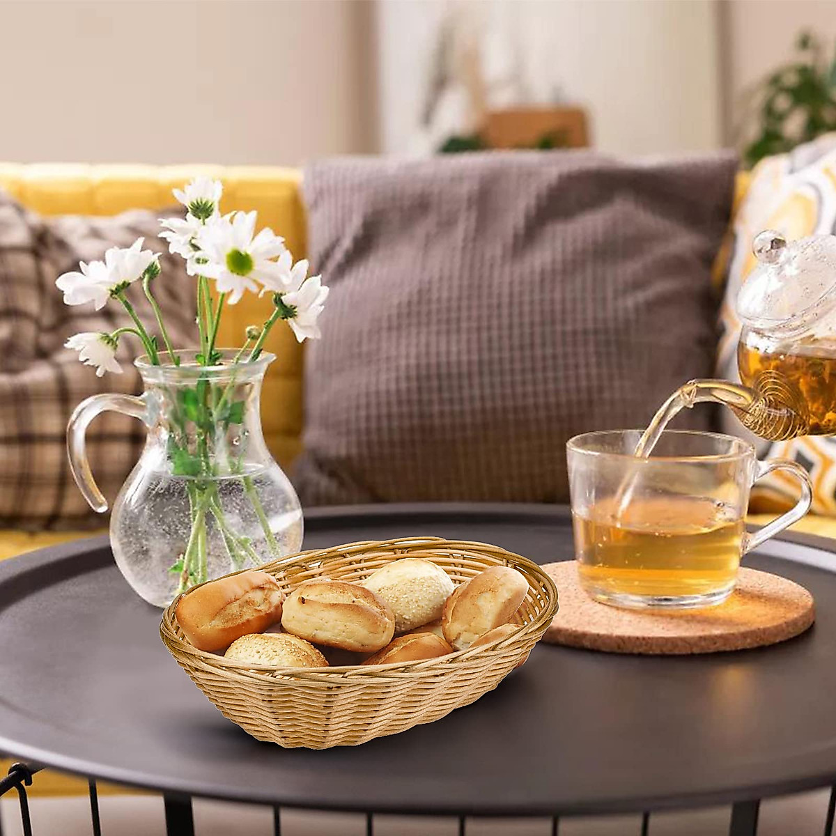 Yesland 16 Pack Plastic Oval Basket, Food Storage Basket &amp; Fruit Basket, 8-3/4 x 6-1/4 x 2-3/4 Inches Basket Bin for Kitchen, Restaurant, Centerpiece Display