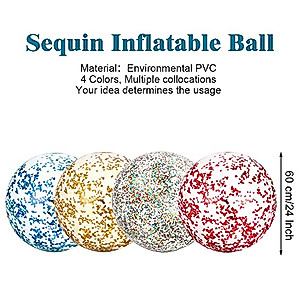 NC Glitter Beach Balls 24 Inch 3 Pack, Inflatable Beach Ball with Confetti Glitters Beach Toys for Kids Adults Airtight Swimming Pool Balls Colorful Summer Party Favors Outdoor Water Games (Blue)