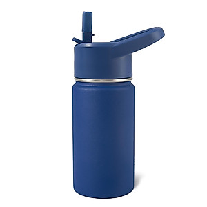 Fijinhom 12oz Kids Water Bottle for School Boys&Girls, Leak-Proof Toddler Water Bottle, Stainless Steel Vacuum Insulated Bottle with Straws Lids, Navy blue