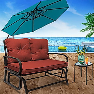 X&T Outdoor Porch Glider, Patio Glider Chair with 3.5 Inch Thick Cushion, 2 Seats Glider Benches for Outside, Garden Steel Frame Swing Rocker Seating, Red(1)