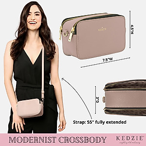 KEDZIE Color Pop Modernist Vegan Leather Crossbody Shoulder Compact Camera Shape Bag For Women With Adjustable Strap - Gray