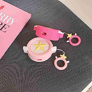 Airpods Pro Case,AKXOMY Compatible with Airpods Pro Case,Cartoon Silicone Magic Circl Airpod Pro Cover Designer Skin Kawaii Funny Fun Cool Design Air pods Pro for Girls Ladies Kids Teens (Pink Star)