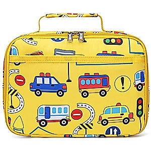 Lunch Box Kids Boys Insulated Lunch Cooler Bag Reusable Lunch Tote Kit for School Travel (Yellow City Street)