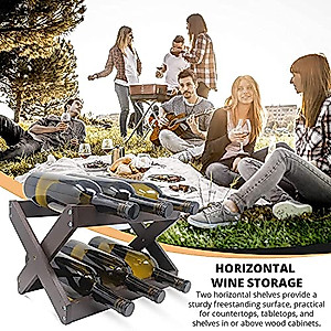 Hivory Small Wine Rack Countertop ~ 6 Bottle Wine Holder Stand ~ Foldable Bamboo Wine Storage Rack for Kitchen, Bar, Cabinets (Brown, 1)