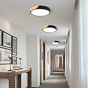 Goomavi Modern LED Ceiling Light, Black Round Wood Flush Mount Ceiling Light Fixture,Minimalist Lighting Ceiling Lamp for Hallway Entryway Bedroom Closet Laundry Room-Not Dimmable 4000K 11.8 Inch