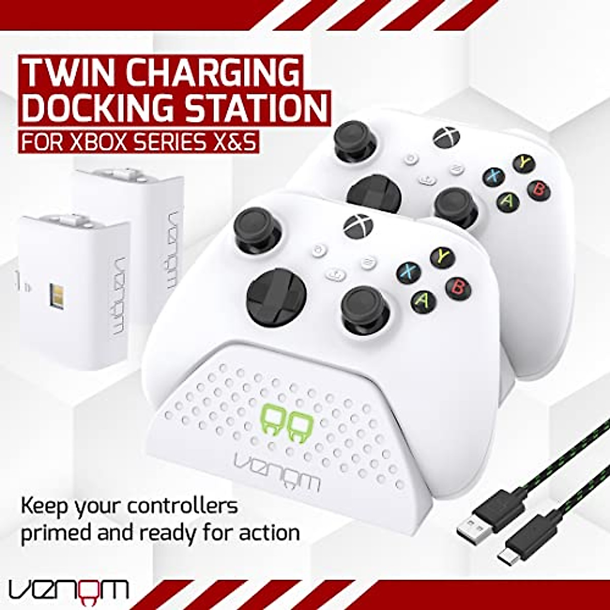Venom Twin Charging Dock with 2 x Rechargeable Battery Packs - White