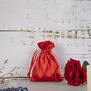 AKLVBL 50 Pack 5X7 Red Satin Bags Small Gift Bags, Jewelry Bags, Drawstring Pouch, Wedding Favor Bags, Baby Shower Bags, Party Favor Bags,Satin Gift Bags