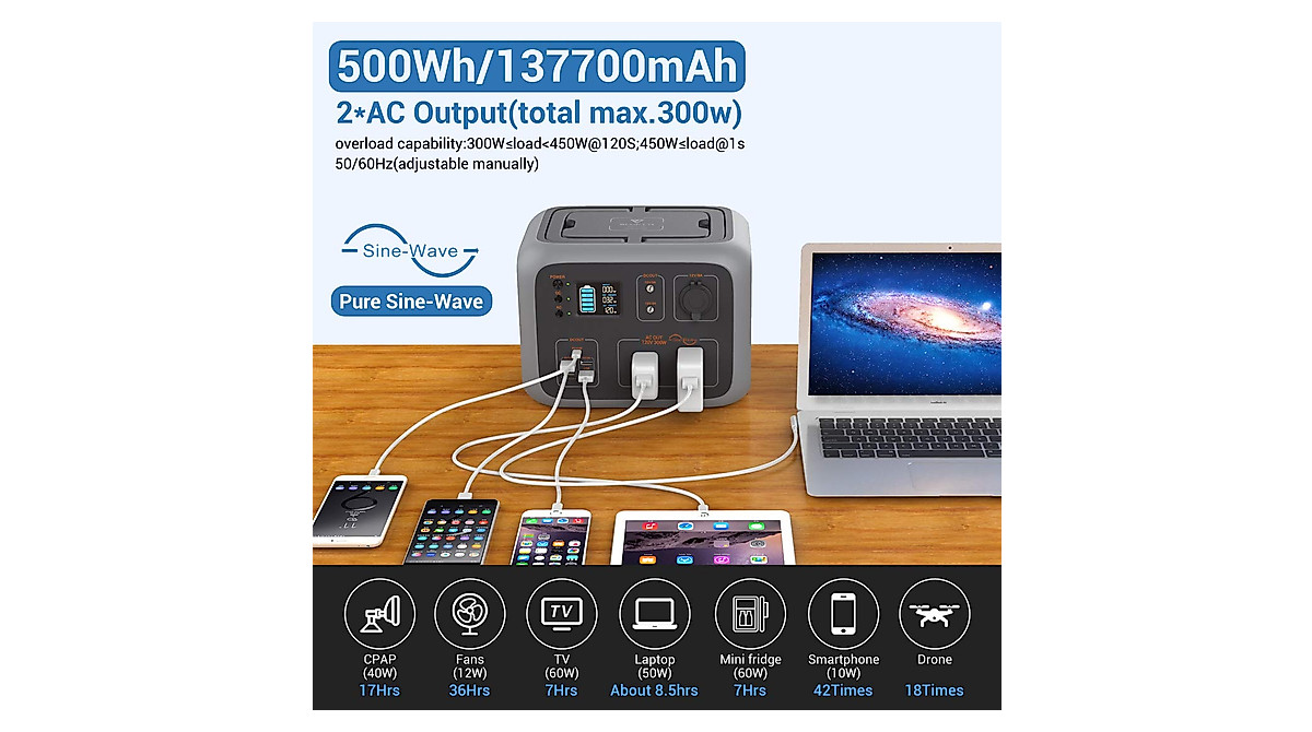 MAXOAK Portable Power Station 500Wh AC50S Solar Generator Lithium ...