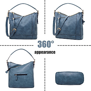 PAKFIEKS Women Multi-Pocket Shoulder Bag Ladies Large Capacity Crossbody purses Faux Leather Hobo Bags (Blue)