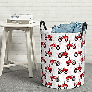 Collapsible Large Laundry Basket with Handles - Red Wheeled Tractors Baby Kids Dirty Clothes Hamper, Clothes Hampers for Bedroom Aesthetic, Nursery Hamper