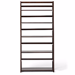 SIMPLIHOME Acadian SOLID WOOD 63 inch x 30 inch Ladder Shelf Bookcase in Brunette Brown with 5 Shelves, for the Living Room, Study and Office