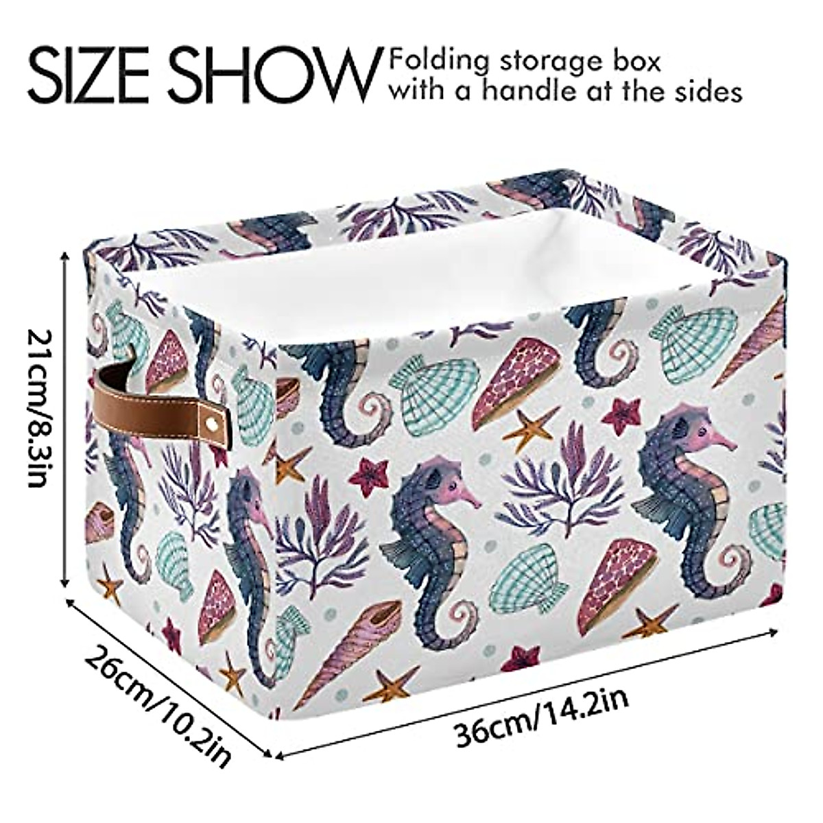 AUUXVA Ocean Starfish Seahorse Shell Storage Bins Basket, Nautical Sea Life Theme Collapsible Storage Cube Rectangle Storage Box with Handles for Shelf Closet Nursery Bedroom Home Office 1 Pack